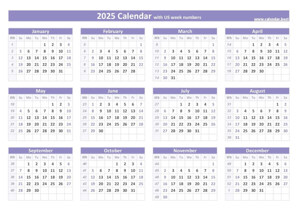 2025 calendar with us week numbers printable - UK Printable Hub
