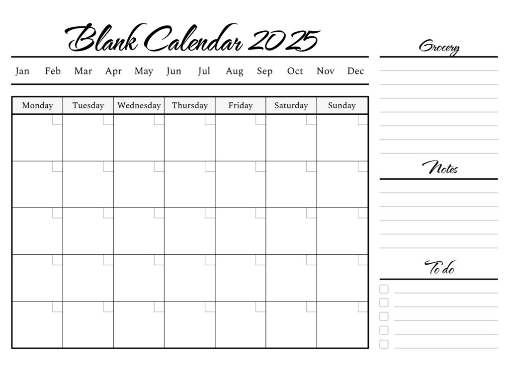 2025 calendar blank printable pdf - UK Printable Hub