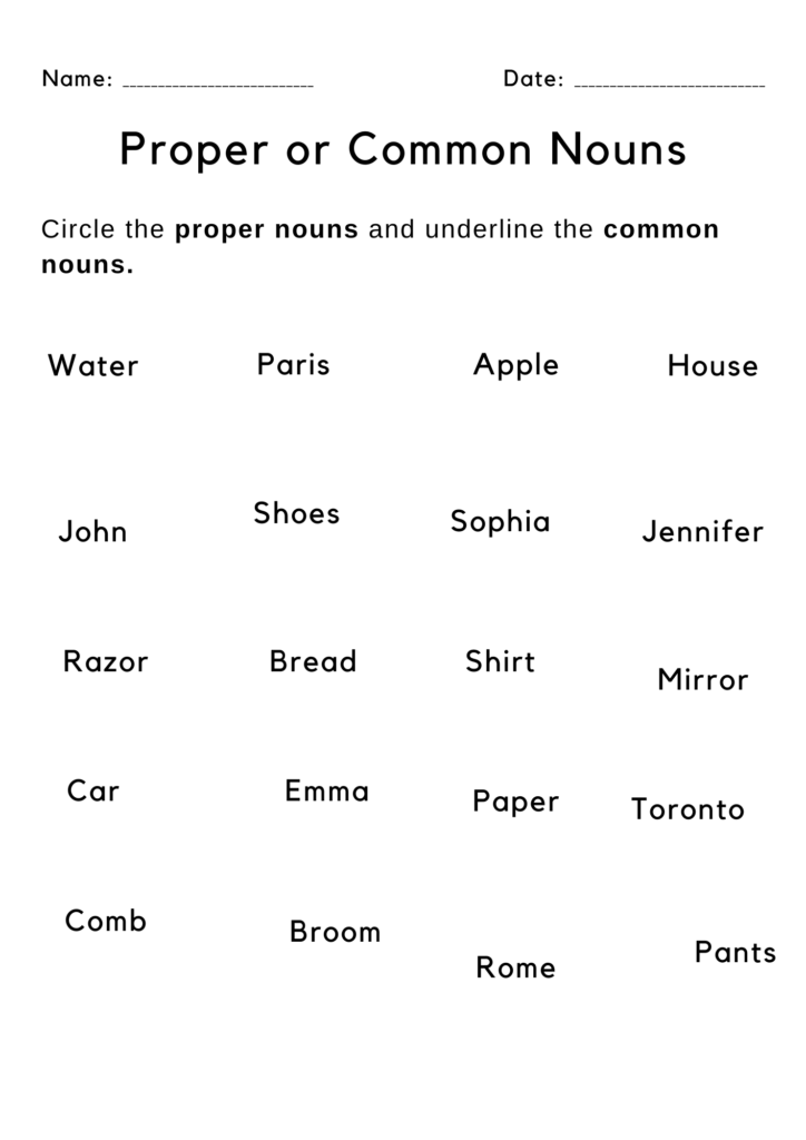common and proper nouns worksheets for grade 4 with answers - UK ...