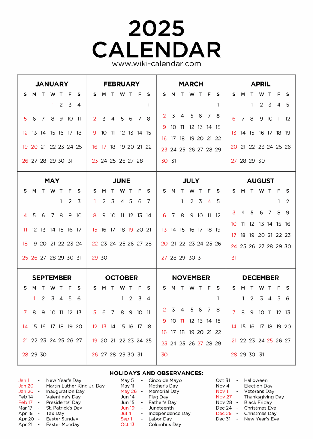 2025 calendar with holidays printable pdf - UK Printable Hub