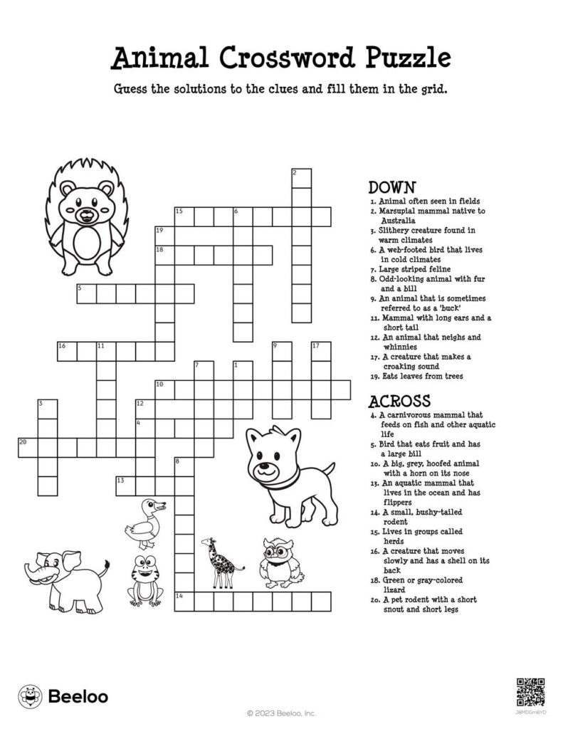 sea animals crossword puzzle worksheet - UK Printable Hub