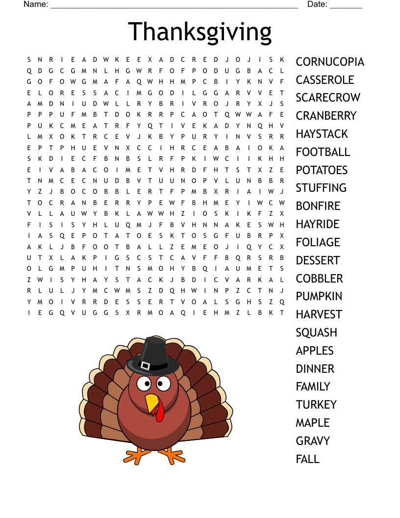 Word Search Printable Thanksgiving - UK Printable Hub