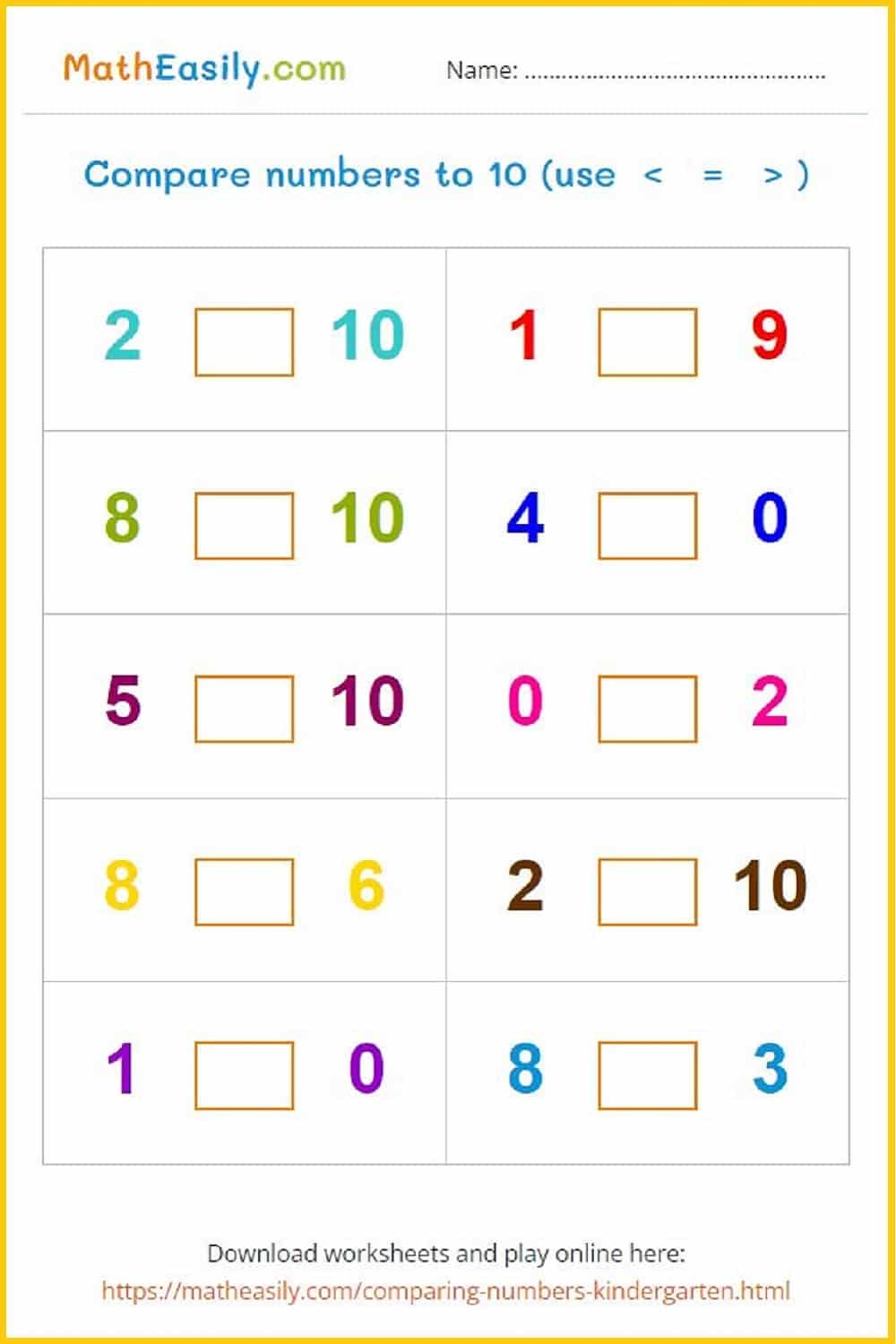 Free Math Comparing Numbers Worksheet - UK Printable Hub